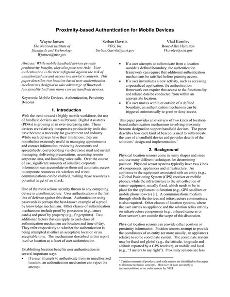 Pdf Proximity Based Authentication For Mobile Devices
