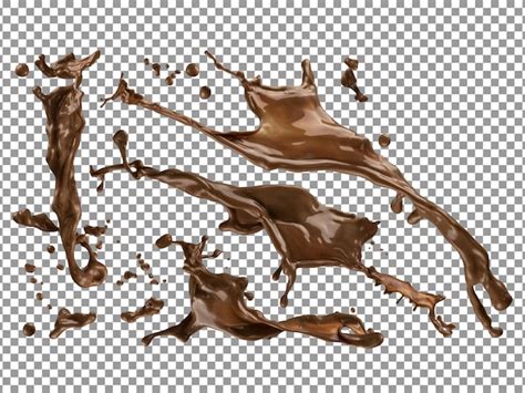 투명한 배경을 가진 초콜릿 스플래시 세트 프리미엄 Psd 파일