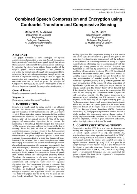 Pdf Combined Speech Compression And Encryption Using Contourlet