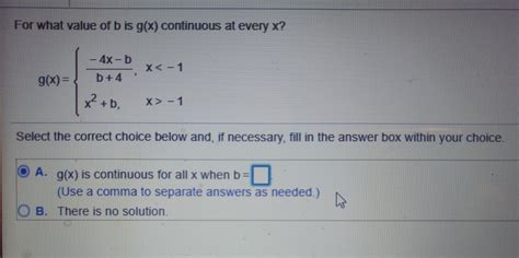 solved for what value of b is g x continuous at every x