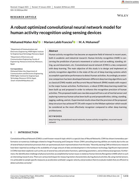 Pdf A Robust Optimized Convolutional Neural Network Model For Human Activity Recognition Using