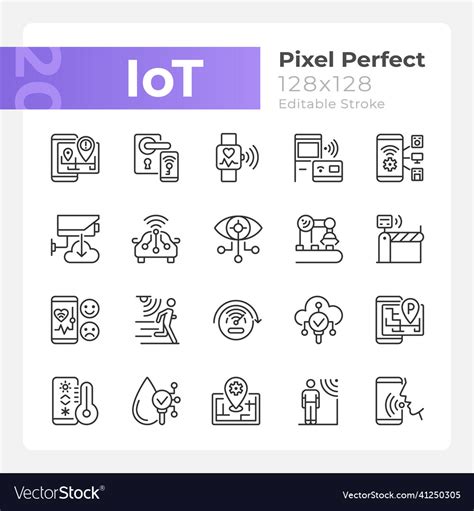 Iot Pixel Perfect Linear Icons Set Royalty Free Vector Image