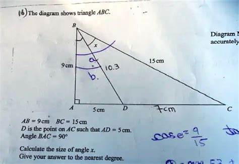 16 The Diagram Shows Triangle Abc B X Diagram Accurately 9cm 10 3 15 Cm B A 5 Cm D 7cm C Ab