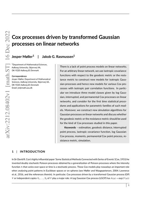 Cox Processes Driven By Transformed Gaussian Processes On Linear Networks Deepai