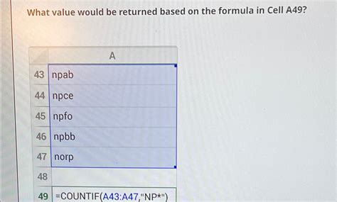 Solved What Value Would Be Returned Based On The Formula In Chegg