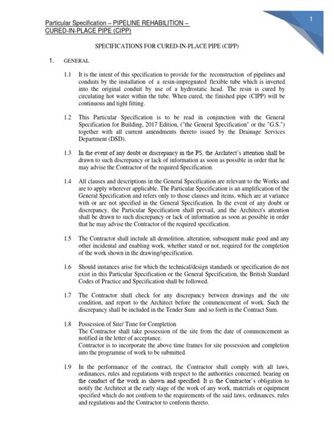 Specifications For Pipeline Rehabilition Cured In Place Pipe Yeungs