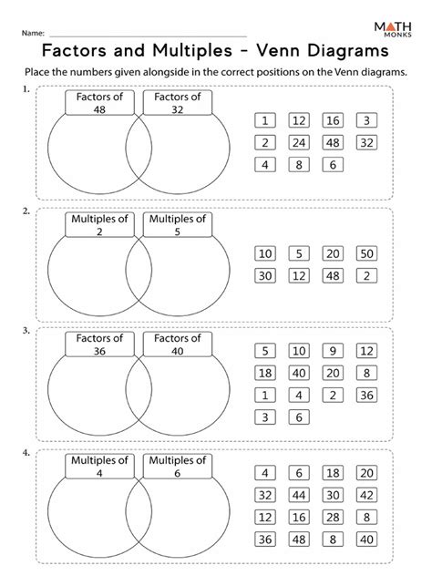 Factors And Multiples Venn Diagram Worksheets Pdf