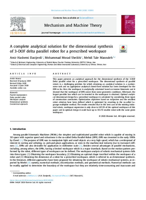 Pdf A Complete Analytical Solution For The Dimensional Synthesis Of 3 Dof Delta Parallel Robot