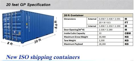 20ft Dry Containers Standard Iso Dimensions For Shipping