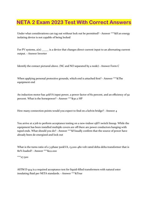 NETA Exam With Correct Answers NETA Exam Test With Correct Answers NETA