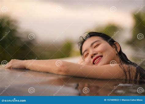 Tropical Holidays Lifestyle Portrait Of Young Beautiful And Happy Asian