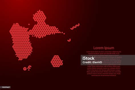 과들루프 지도 배너 포스터 인사말 카드에 대 한 노드와 패턴 기하학적 배경을 반복 빨간 삼각형에서 추상적 인 회로도 벡터