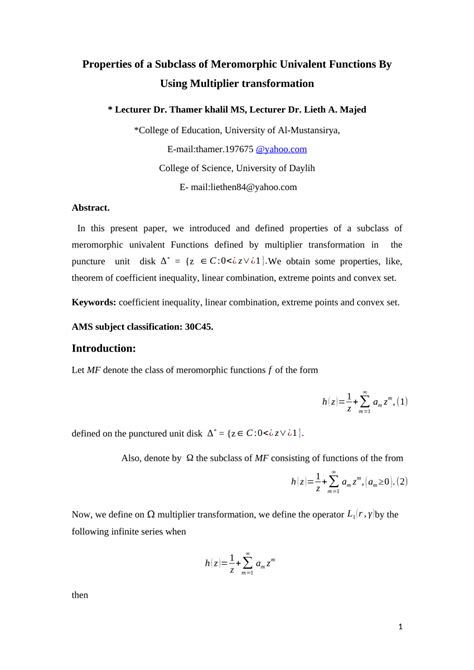 PDF Properties Of A Subclass Of Meromorphic Univalent Functions By Using Multiplier Transformation