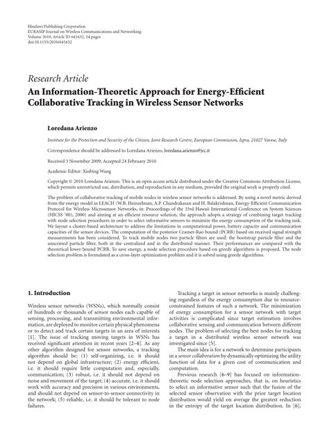 Pdf An Information Theoretic Approach For Energy Efficient Collaborative Tracking In Wireless