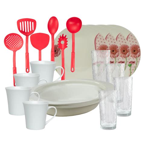 Пълен сервиз за 4 души 19 части чаша 200 мл удължена чиния термоустойчива тава кухненски