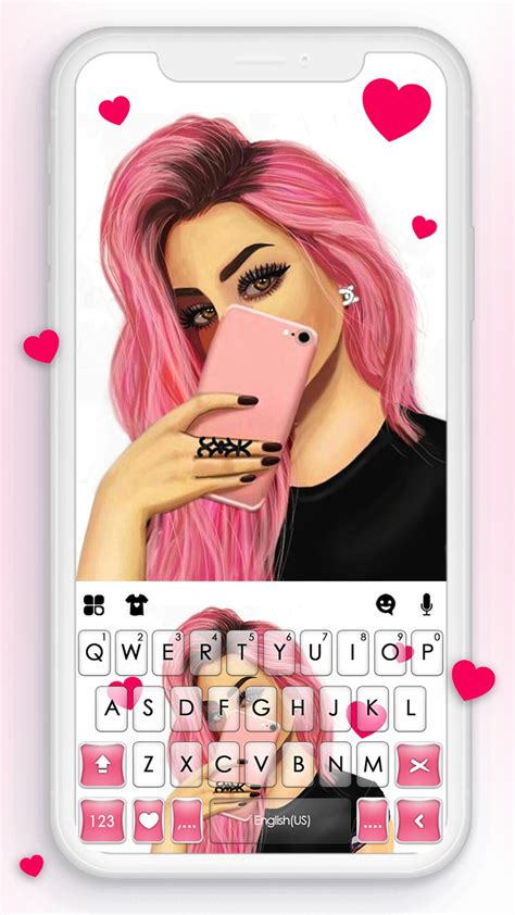 Pink Selfie Girl Keyboard Background Android