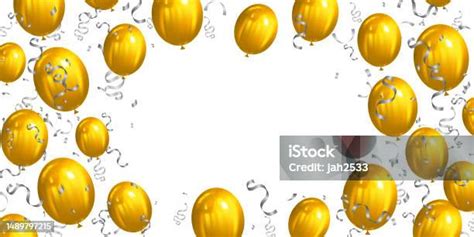 흰색 바탕에 금색 풍선과 은색 색종이가 있다 프레임 럭셔리 벡터 축제 일러스트레이션 공휴일에 대한 스톡 벡터 아트 및 기타 이미지 공휴일 금색 기념일 Istock