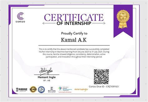 Machinelearning Ai Internshipexperience Corizo Learningandgrowing Careerdevelopment