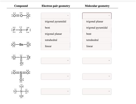 Solved Compound Electron Pair Geometry Molecular Geometry 6oo