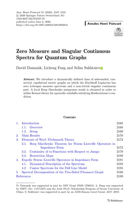 Pdf Zero Measure And Singular Continuous Spectra For Quantum Graphs
