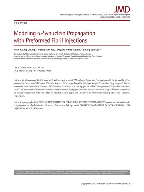 Pdf Modeling α Synuclein Propagation With Preformed Fibril Injections