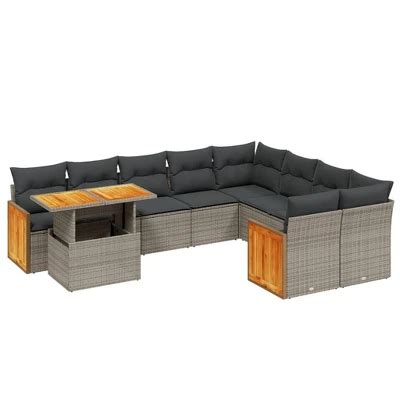 Vidaxl 10 Piece Patio Sofa Set With Cushions Gray Poly Rattan Target