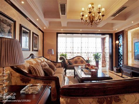 20平米美式家装客厅假梁石膏天花吊顶装修效果图 设计本装修效果图