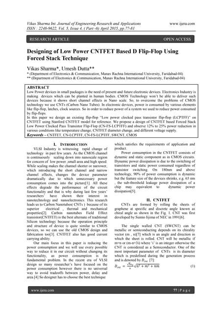 Designing Of Low Power Cntfet Based D Flip Flop Using Forced Stack Technique Pdf