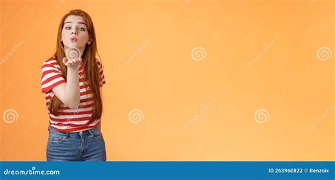 Silly Cute And Flirty Redhead Passionate Girl Send Air Kiss Camera