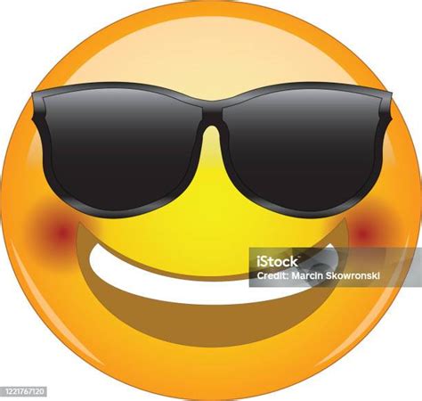 멋진 플러시 얼굴 미소 이모티콘 선글라스를 착용하고 상니와 얼굴을 붉히는 뺨을 보여주는 넓은 미소와 함께 시원한 행복한 얼굴