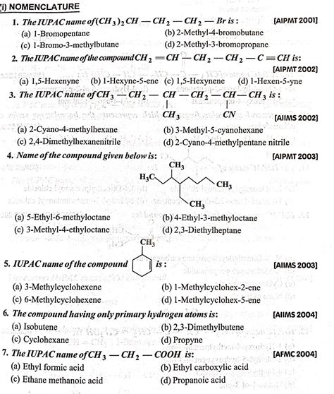 Nomenclature Class 10 Worksheet