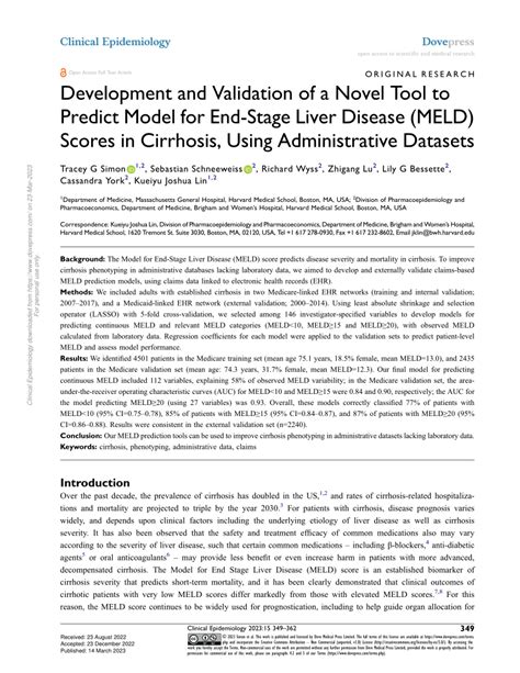 Pdf Development And Validation Of A Novel Tool To Predict Model For