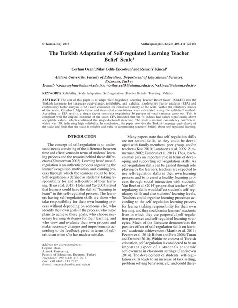 Pdf The Turkish Adaptation Of Self Regulated Learning Teacher Belief Scale