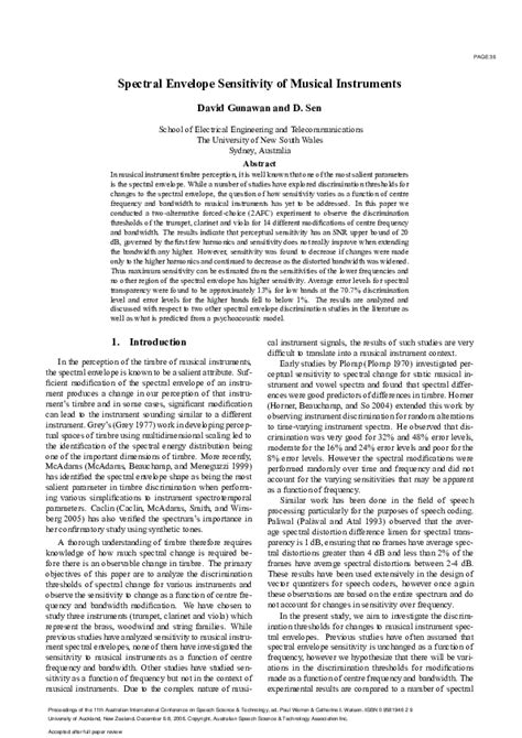 Pdf Spectral Envelope Sensitivity Of Musical Instrument Sounds