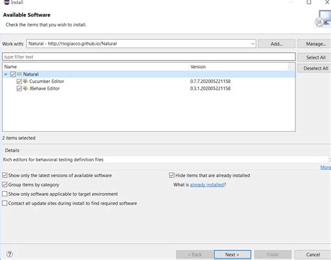 Unable To Install Natural Plugin To Use Cucumber Editor In Eclipse Through Helpinstall New