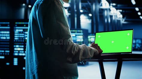 Technician Uses Chroma Key Laptop For Ai Stock Image Image Of