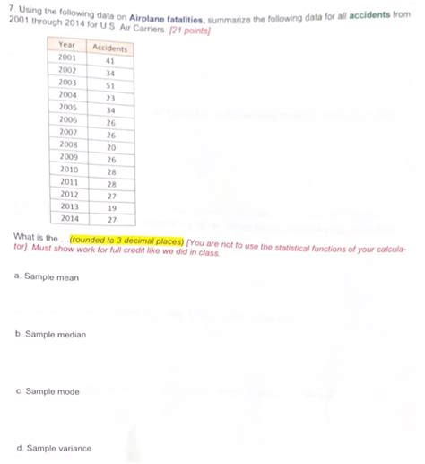 Solved Using The Following Data On Airplane Fatalities Chegg