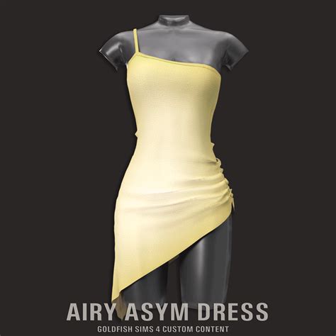 Платье Airy Asym Dress для Симс 4 Скачать мод