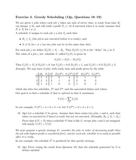 Exercise 3 Greedy Scheduling 12p Questions 18 19