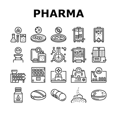 제약 생산 공장 아이콘 벡터 설정 프리미엄 벡터