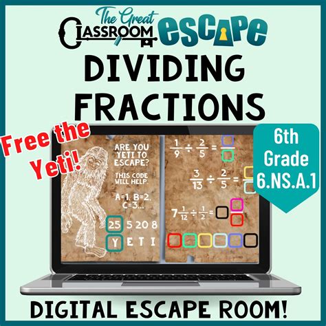 6th Grade Math Dividing Fractions And Mixed Numbers Activity Digital Escape Room The Great