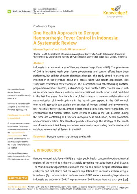 Pdf One Health Approach To Dengue Haemorrhagic Fever Control In Indonesia A Systematic Review