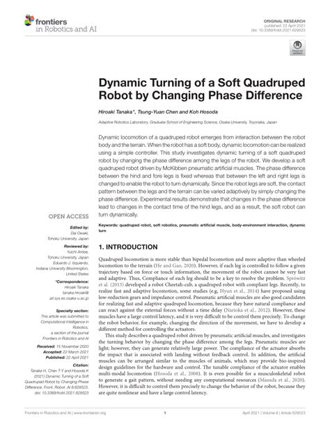 PDF Dynamic Turning Of A Soft Quadruped Robot By Changing Phase Difference