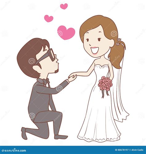 Kneeling Groom With Bride Wedding Proposal Stock Vector Illustration