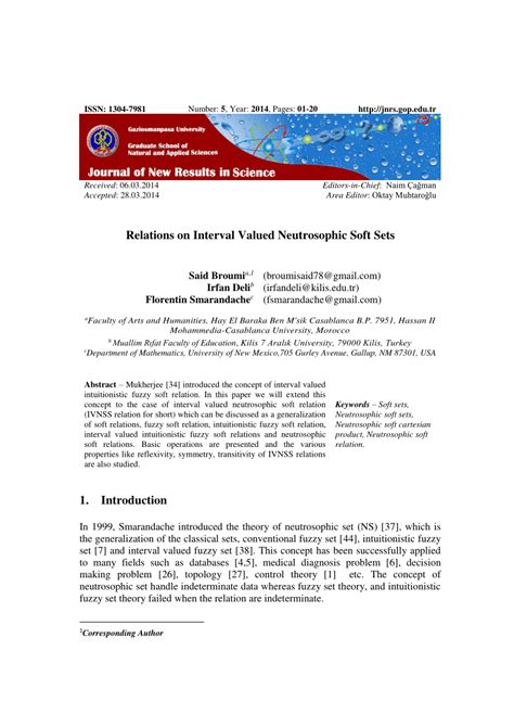 Pdf Relations On Interval Valued Neutrosophic Soft Sets