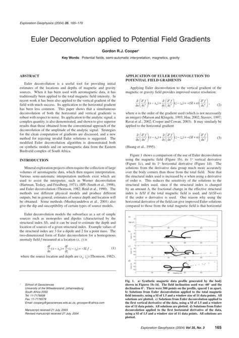 Pdf Euler Deconvolution Applied To Potential Field Gradients