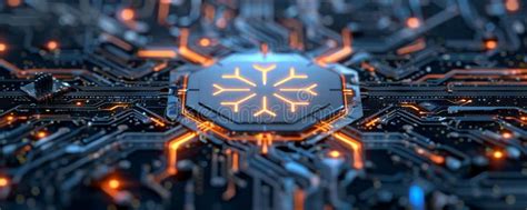 Futuristic Circuit Board With Glowing Orange Lines Highly Detailed
