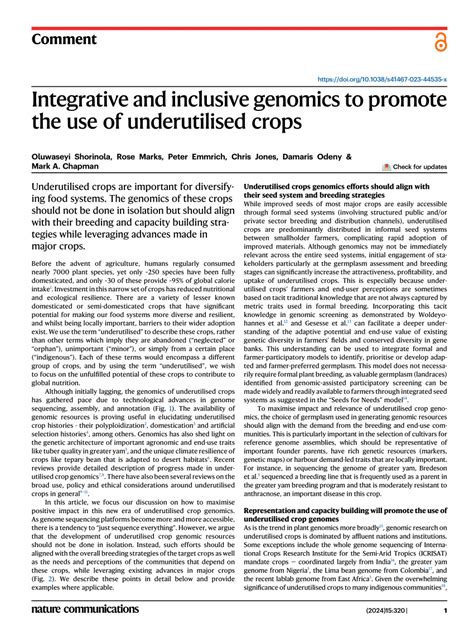 Pdf Integrative And Inclusive Genomics To Promote The Use Of Underutilised Crops