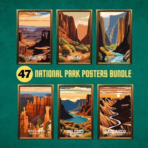 Set Of 47 Usa Vintage National Parks Posters Bundle Collection Travel