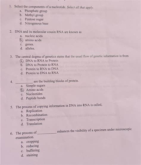 Solved Select The Components Of A Nucleotide Select All Chegg
